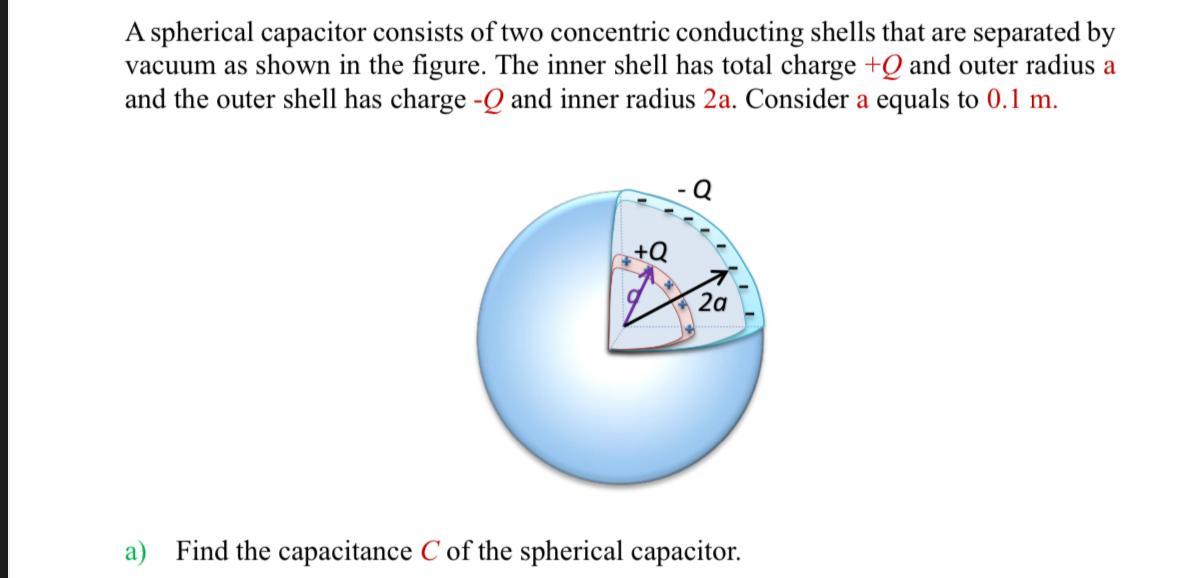 Solved A spherical capacitor consists of two concentric | Chegg.com