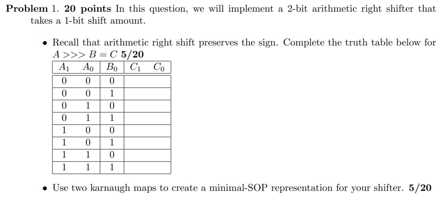 Solved Please provide a solution for arithmetic right shift | Chegg.com