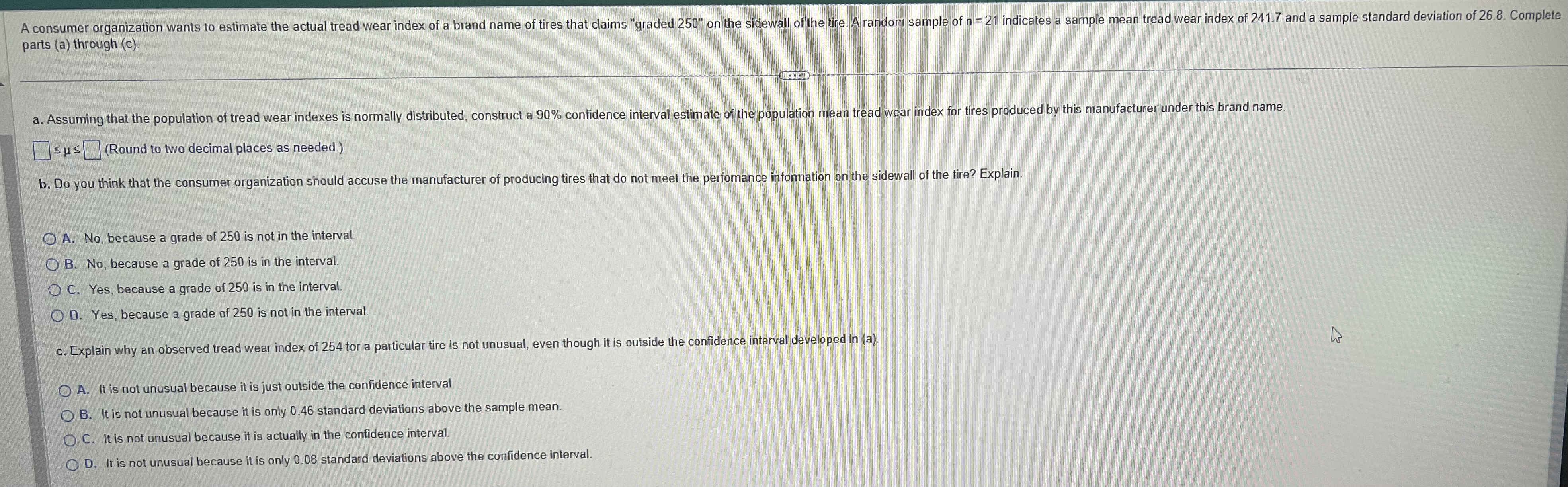 Solved parts (a) ﻿through (c).≤μ≤ (Round to two decimal | Chegg.com