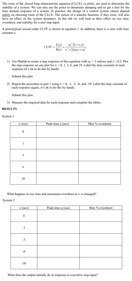 Solved The roots of the closed loop characteristic equation | Chegg.com