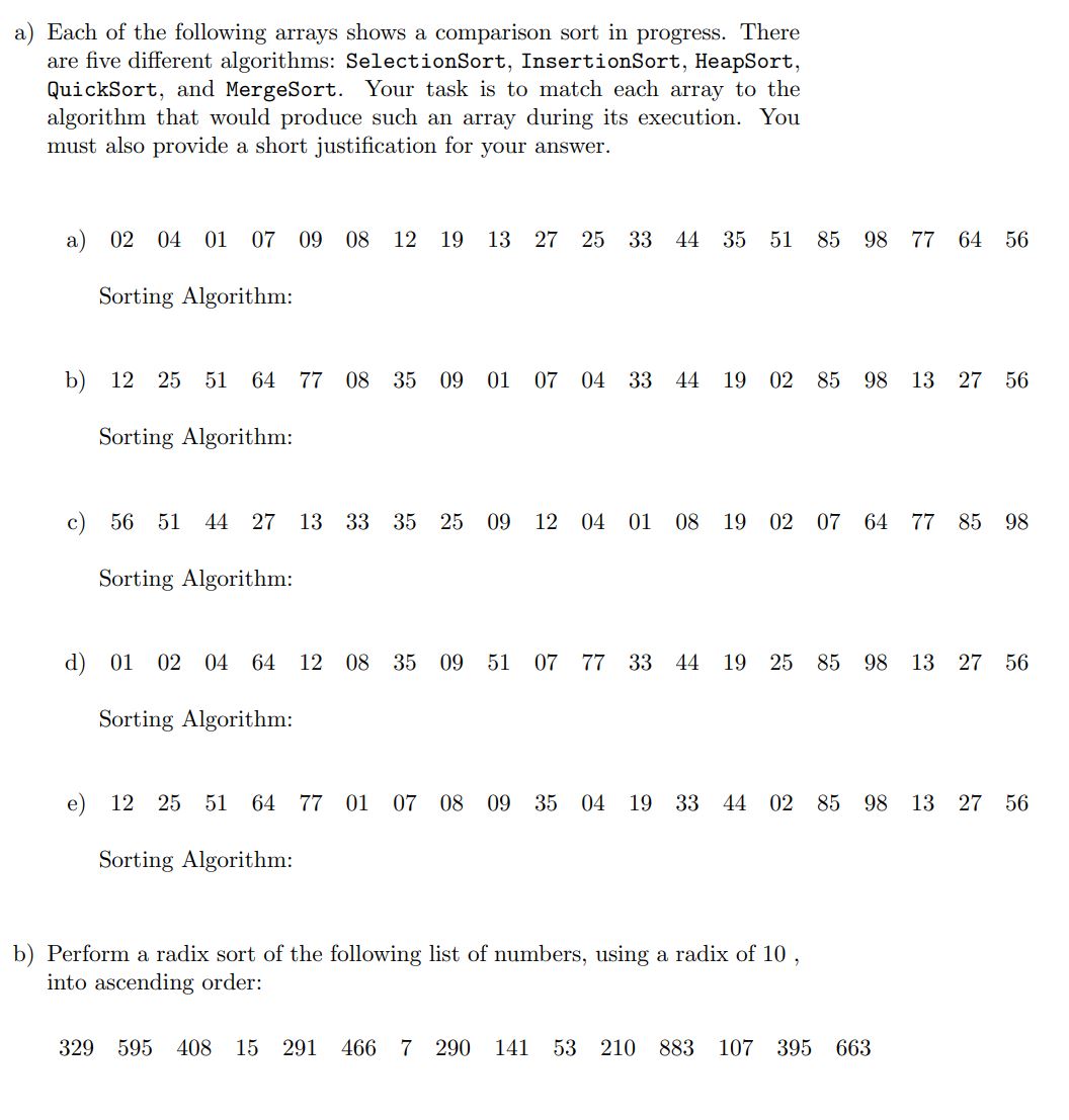 Solved a) Each of the following arrays shows a comparison | Chegg.com