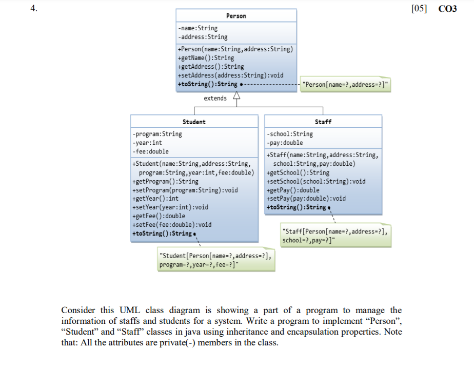 Solved 4. [05] C03 Person -name:String -address:String | Chegg.com