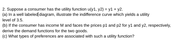 Solved 2 Suppose A Consumer Has The Utility Function