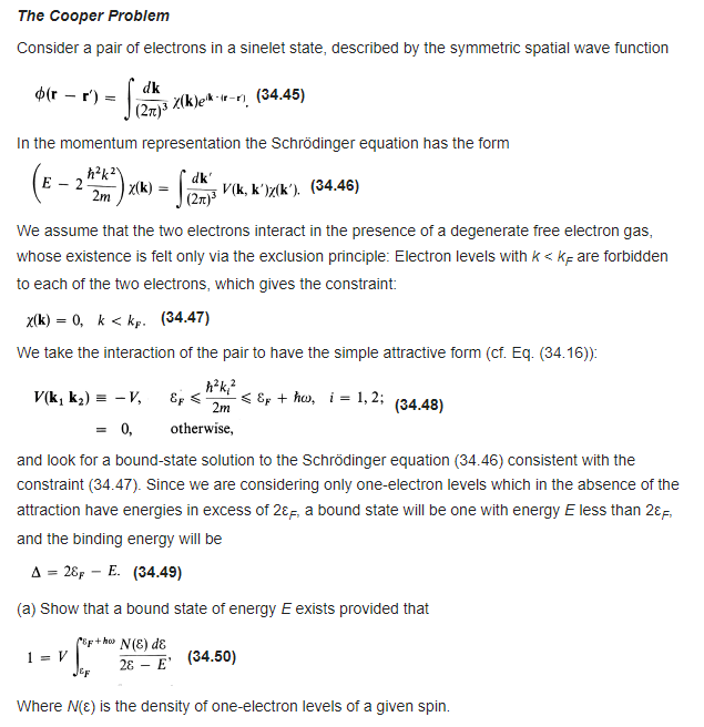 Solved The Cooper Problem Consider a pair of electrons in a | Chegg.com