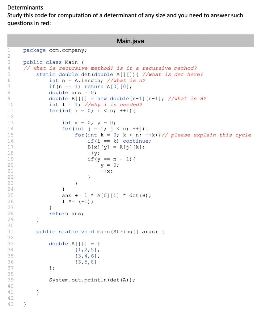 Solved Determinants Study this code for computation of a | Chegg.com