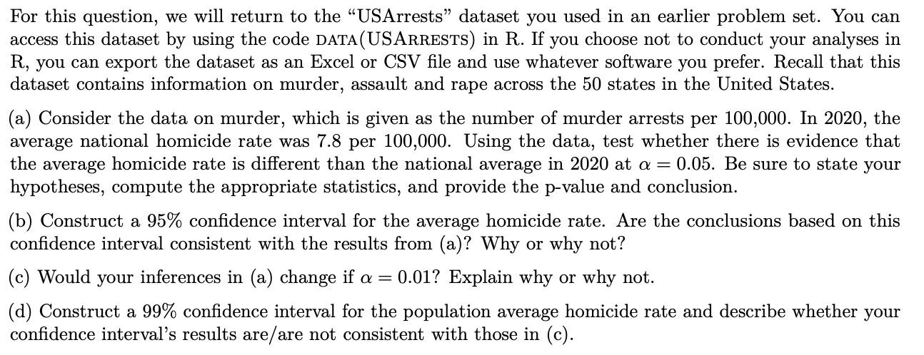 Solved For this question, we will return to the “USArrests” | Chegg.com