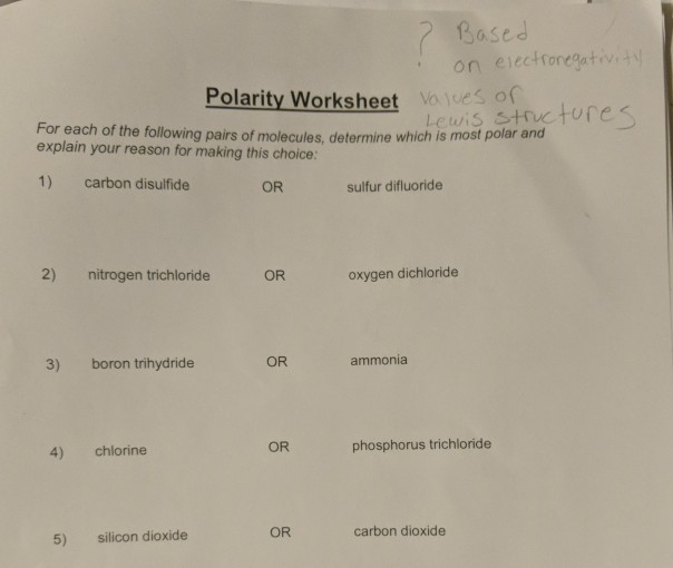 Solved Sose on eectroregativ Polarity Worksheet Struc tu ,ハ | Chegg.com