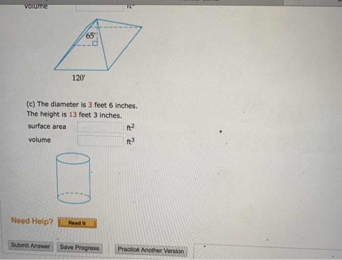 Solved Determine the surface area and volume of each of the | Chegg.com