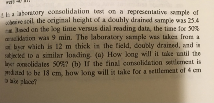 Solved were 40 l s In a laboratory consolidation test on a | Chegg.com