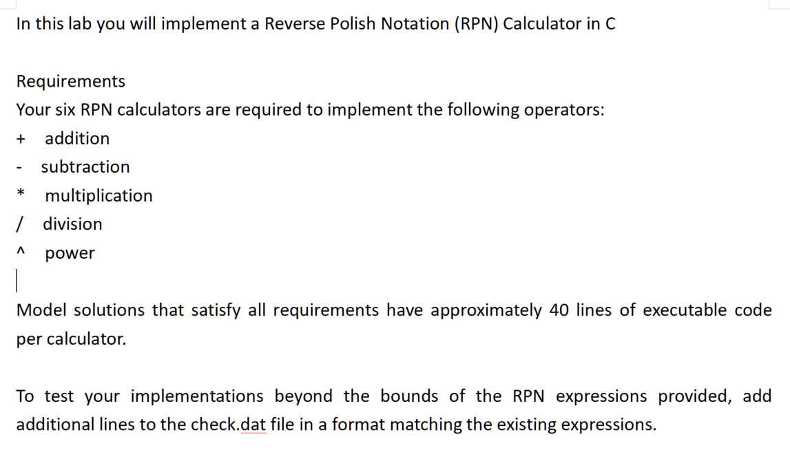 Solved In this lab you will implement a Reverse Polish | Chegg.com