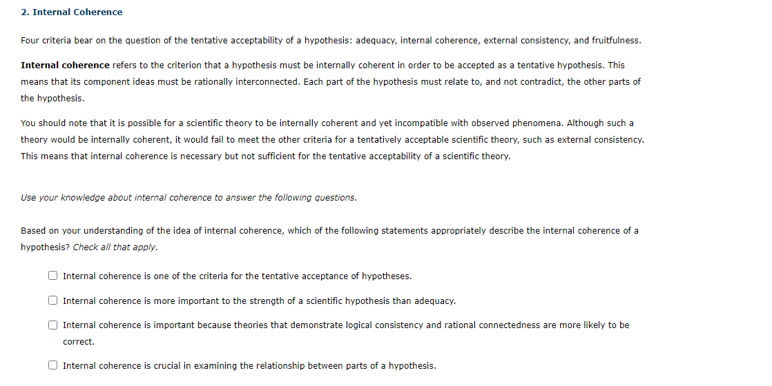 Solved 2. Internal Coherence Four criteria bear on the | Chegg.com