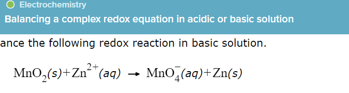 Solved ElectrochemistryBalancing a complex redox equation in | Chegg.com