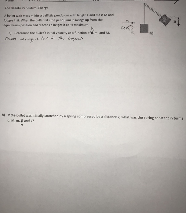 Solved The Ballistic Pendulum- Energy A bullet with mass m | Chegg.com