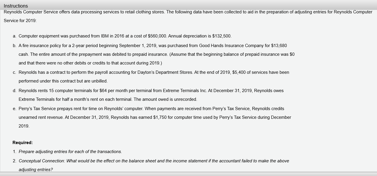 Solved Instructions Reynolds Computer Service offers data | Chegg.com