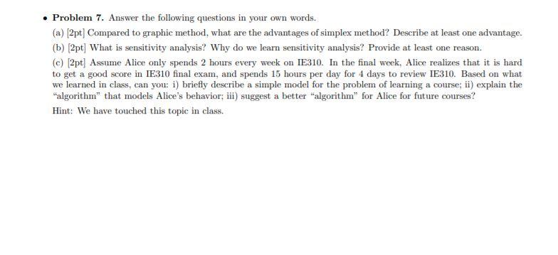 Solved Problem 7. Answer the following questions in your own | Chegg.com