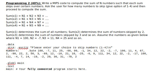 Programming 2 (40%): Write a MIPS code to compute the | Chegg.com