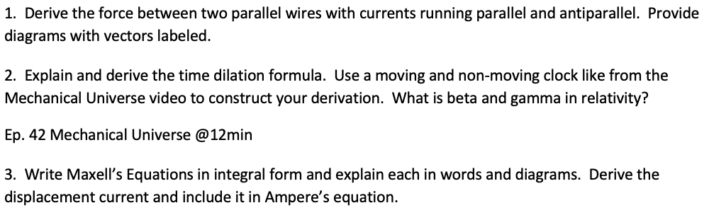Solved 1. Derive the force between two parallel wires with | Chegg.com