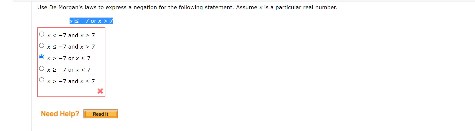 Solved Use De Morgan's laws to express a negation for the | Chegg.com