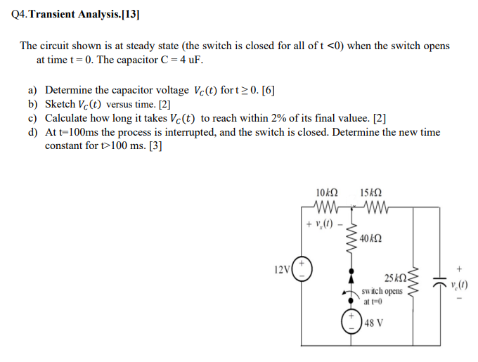 Solved The circuit shown is at steady state (the switch is | Chegg.com