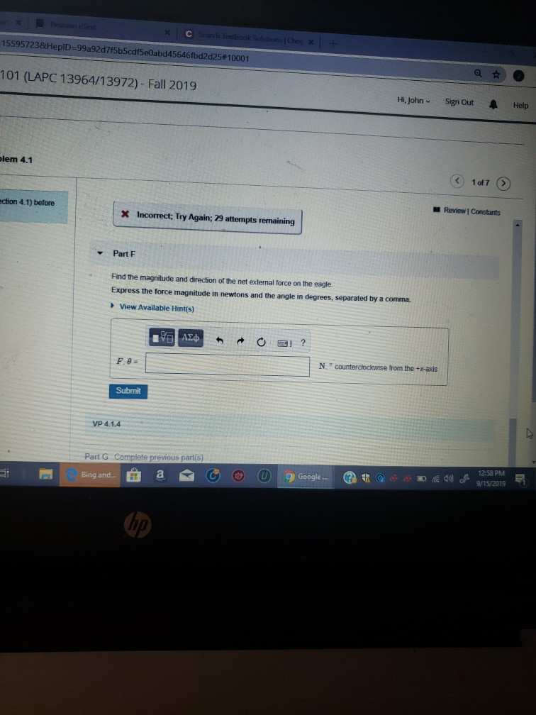 Solved 1 of 7 Review | Constants Part E An eagle descends | Chegg.com