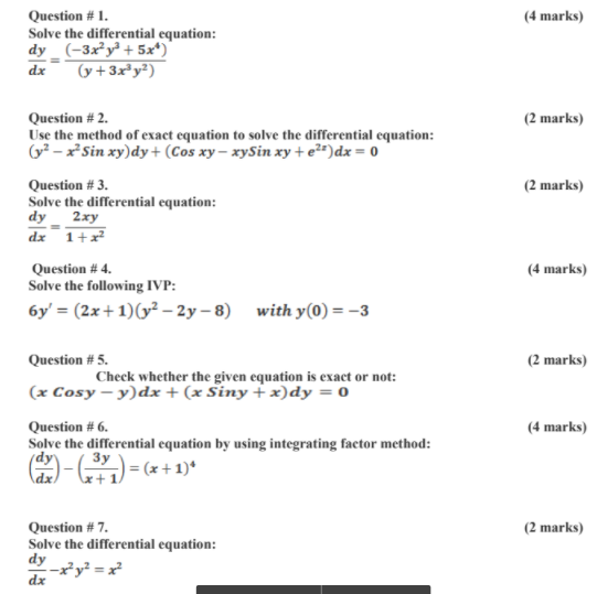 Solved (4 marks) Question #1. Solve the differential | Chegg.com