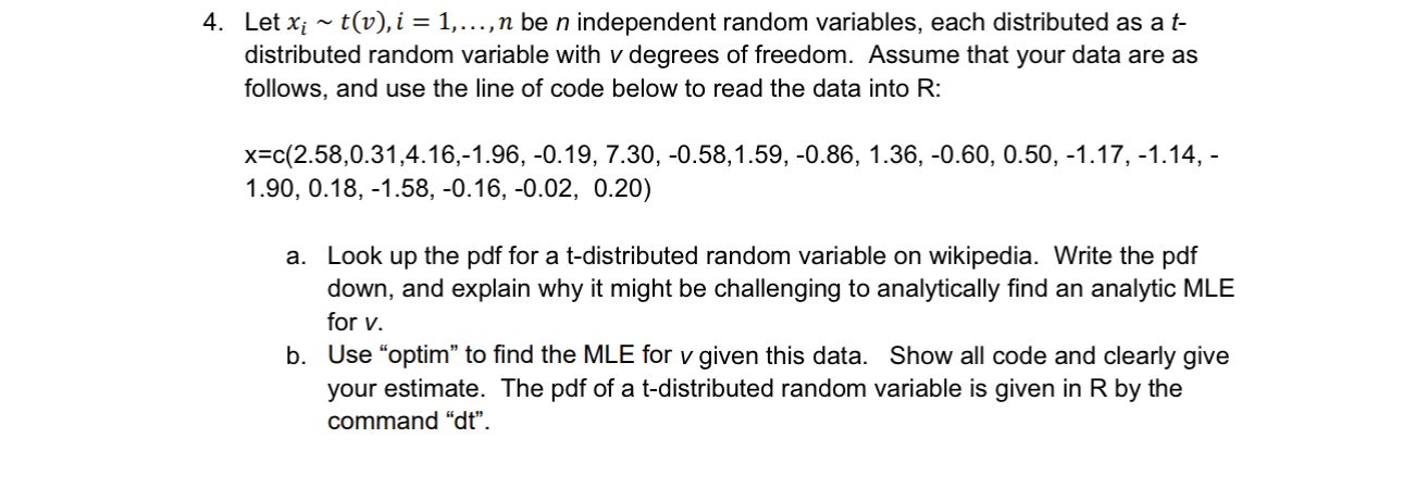 Let xi∼t(v),i=1,…,n be n independent random | Chegg.com