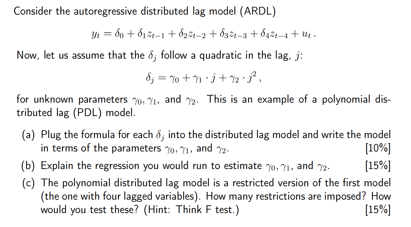 Solved Consider the autoregressive distributed lag model | Chegg.com