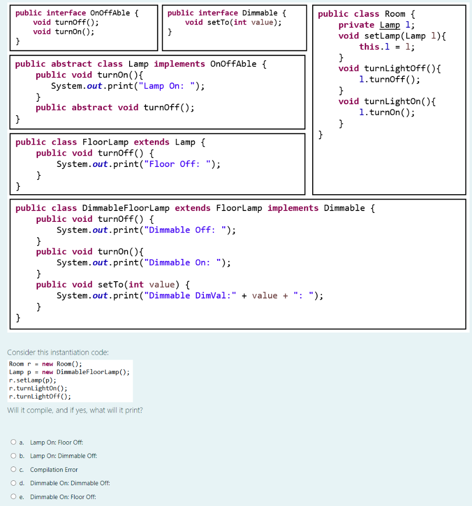 Solved public interface OnOffAble { void turnOff(); void | Chegg.com