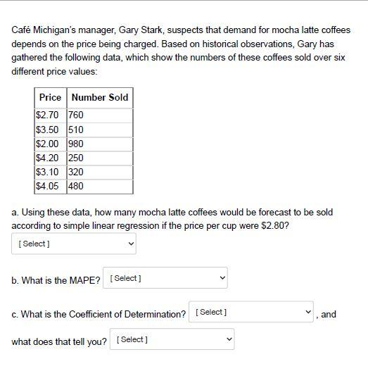 Solved Café Michigan's manager, Gary Stark, suspects that | Chegg.com