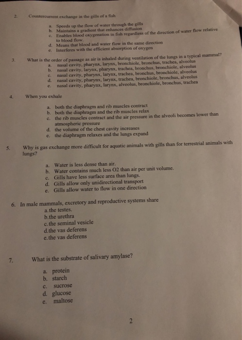 Solved 2. Countercurrent exchange in the gills of a fish a. | Chegg.com