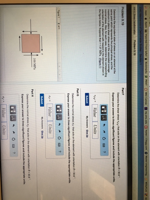 Solved Hw10 Stress Transformaton Problem 9 19 Problem 9 19
