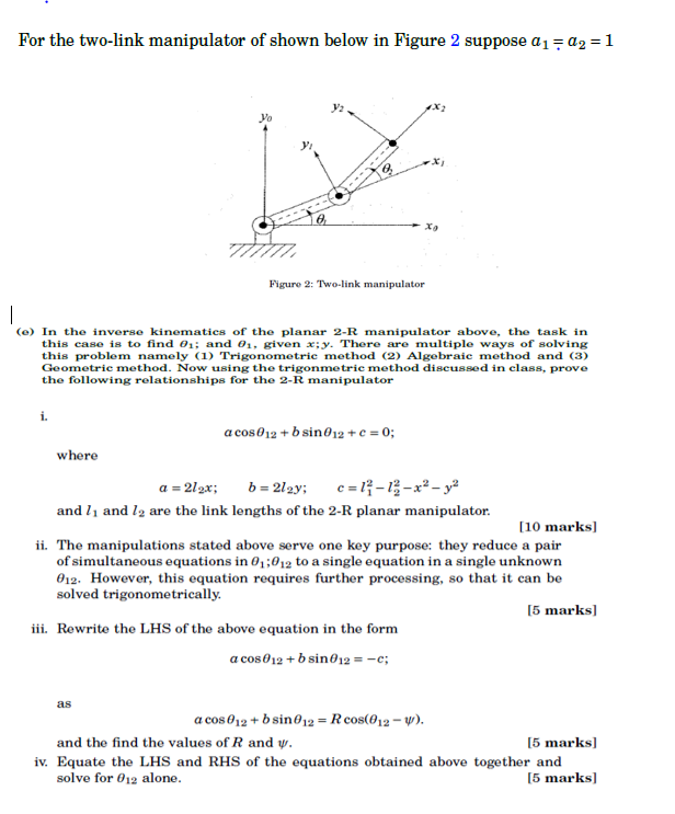 For the two-link manipulator of shown below in Figure | Chegg.com