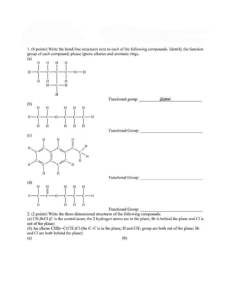 Solved Write the bond-line structures next to each of the | Chegg.com