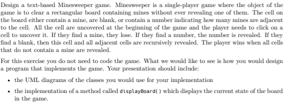 Solved Design a text-based Minesweeper game. Minesweeper is | Chegg.com