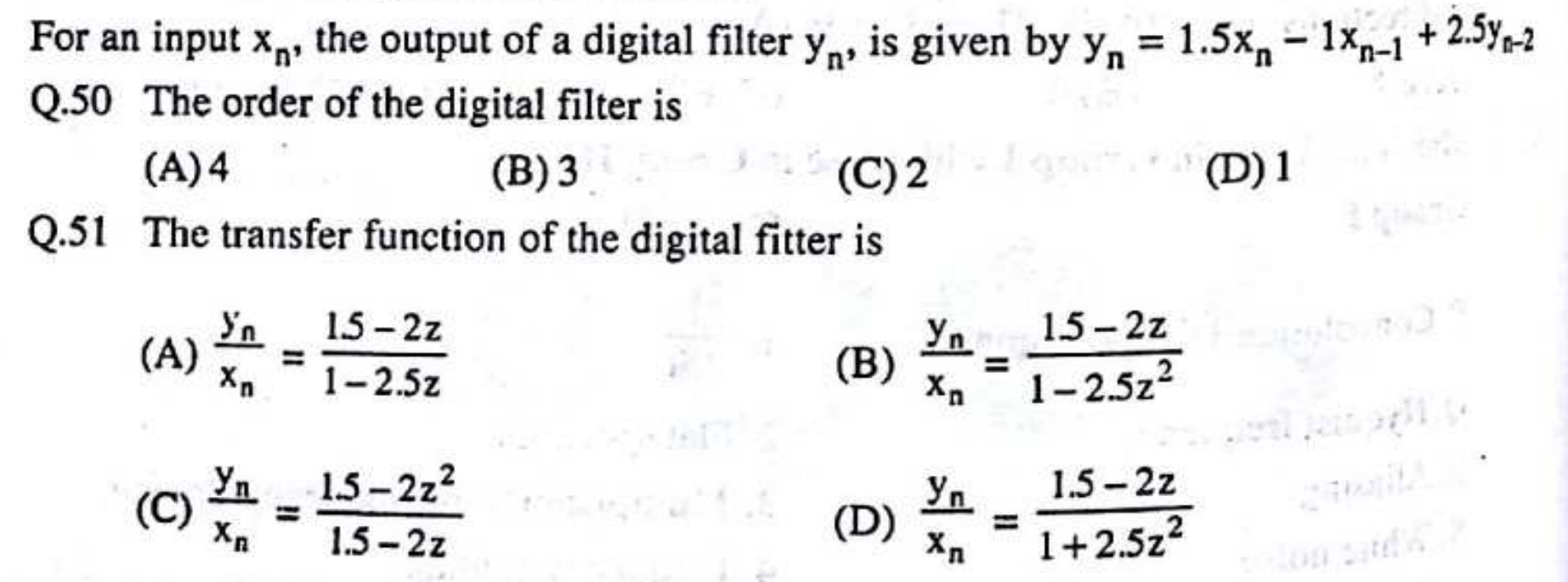 Solved For an input xn, ﻿the output of a digital filter yn, | Chegg.com