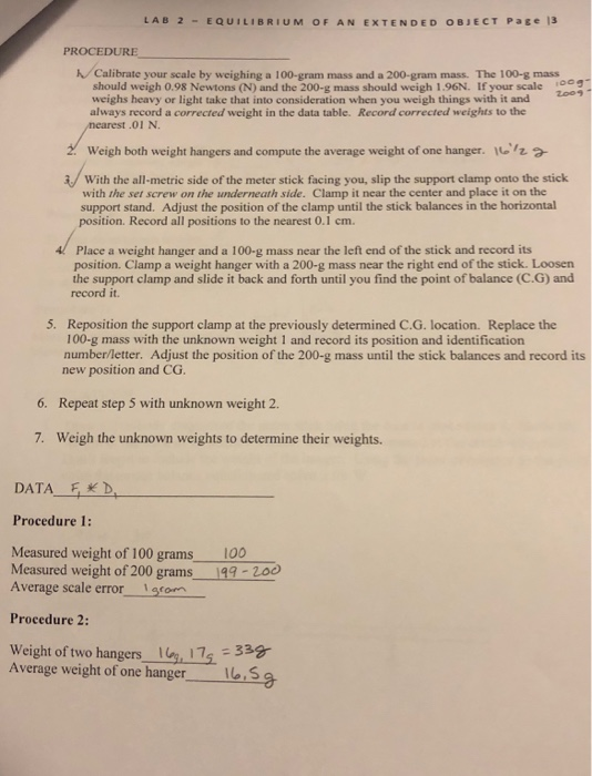 LAB 2 - EQUILIBRIUM OF AN EXTENDED OBJECT The purpose | Chegg.com