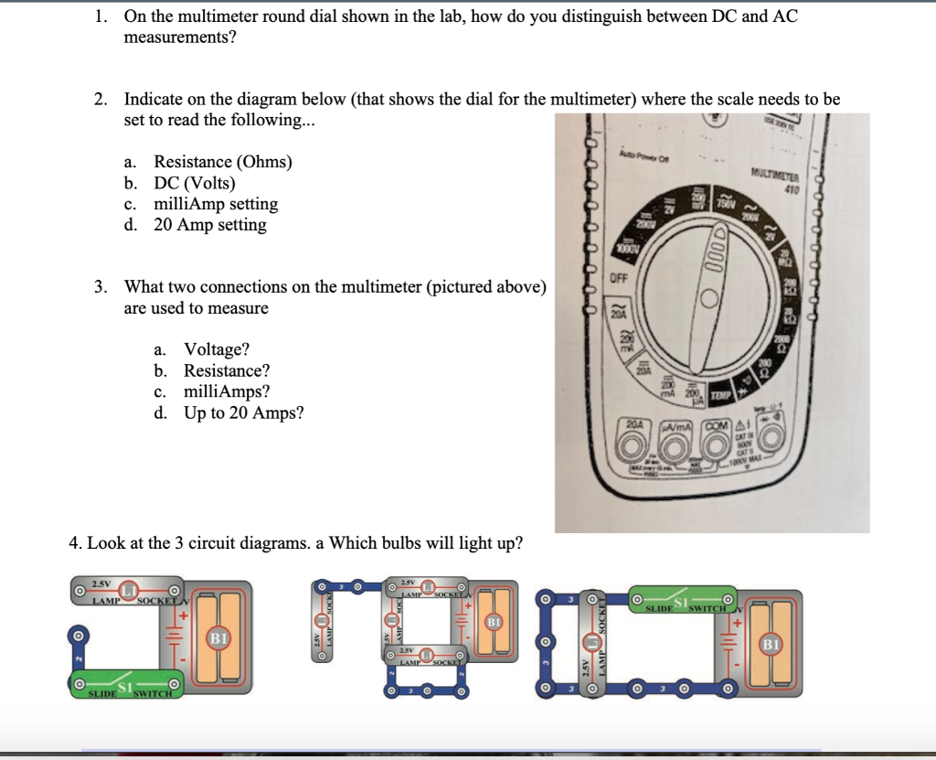 1. On the multimeter round dial shown in the lab, how | Chegg.com
