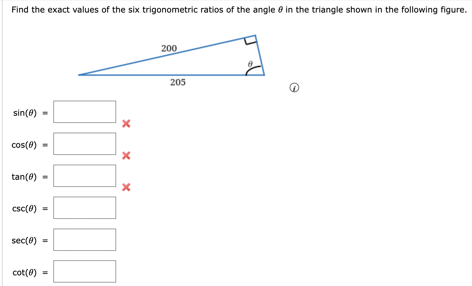 Solved Find the exact values of the six trigonometric ratios | Chegg.com