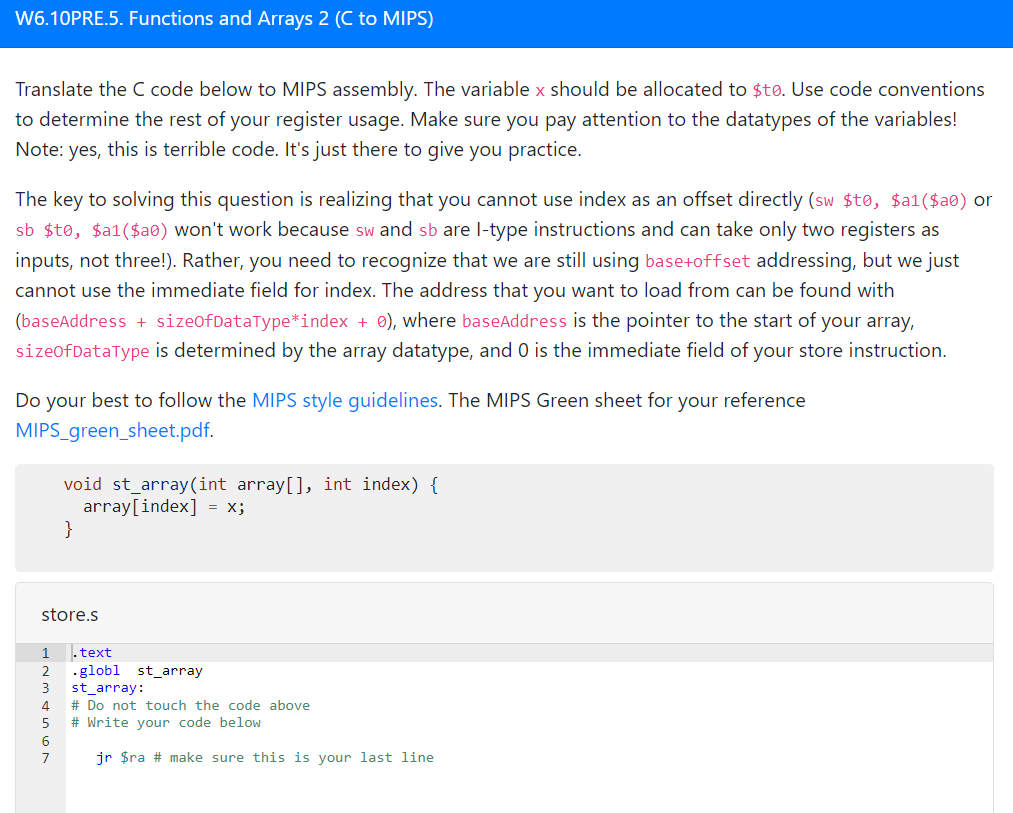 Solved W6.10PRE.5. Functions and Arrays 2 (C to MIPS) | Chegg.com