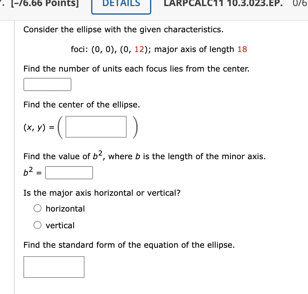 Solved Consider the ellipse with the given characteristics. | Chegg.com