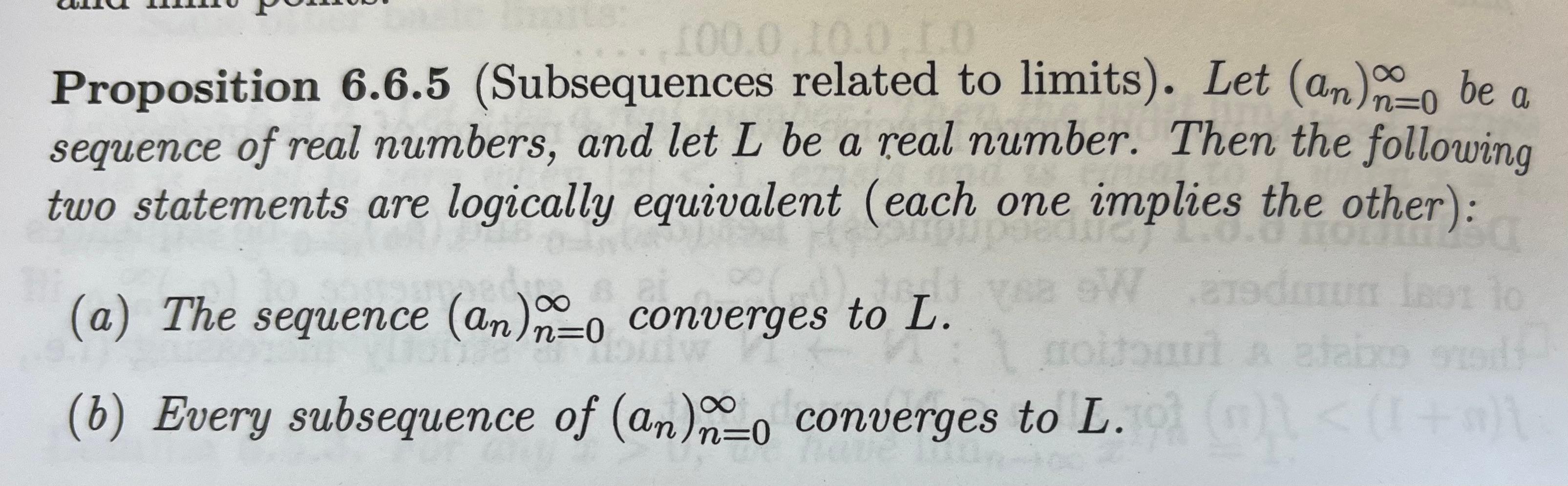 Solved Proposition 6.6.5 (Subsequences related to limits). | Chegg.com