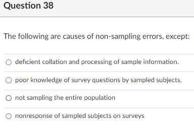 Solved The following are causes of non-sampling errors, | Chegg.com