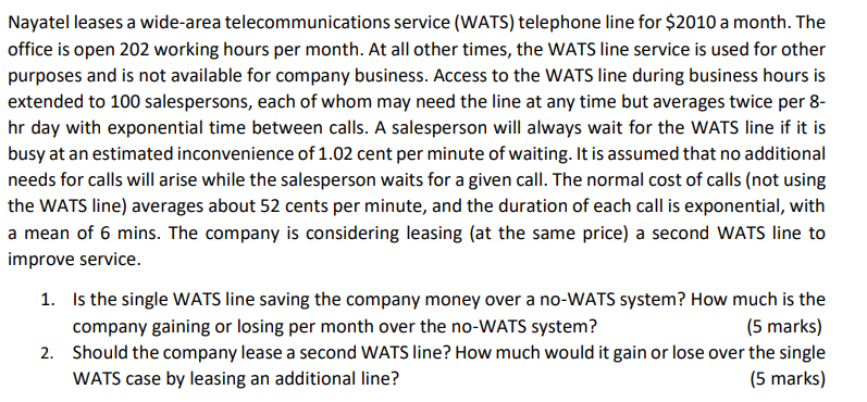 Solved Nayatel leases a wide-area telecommunications service | Chegg.com