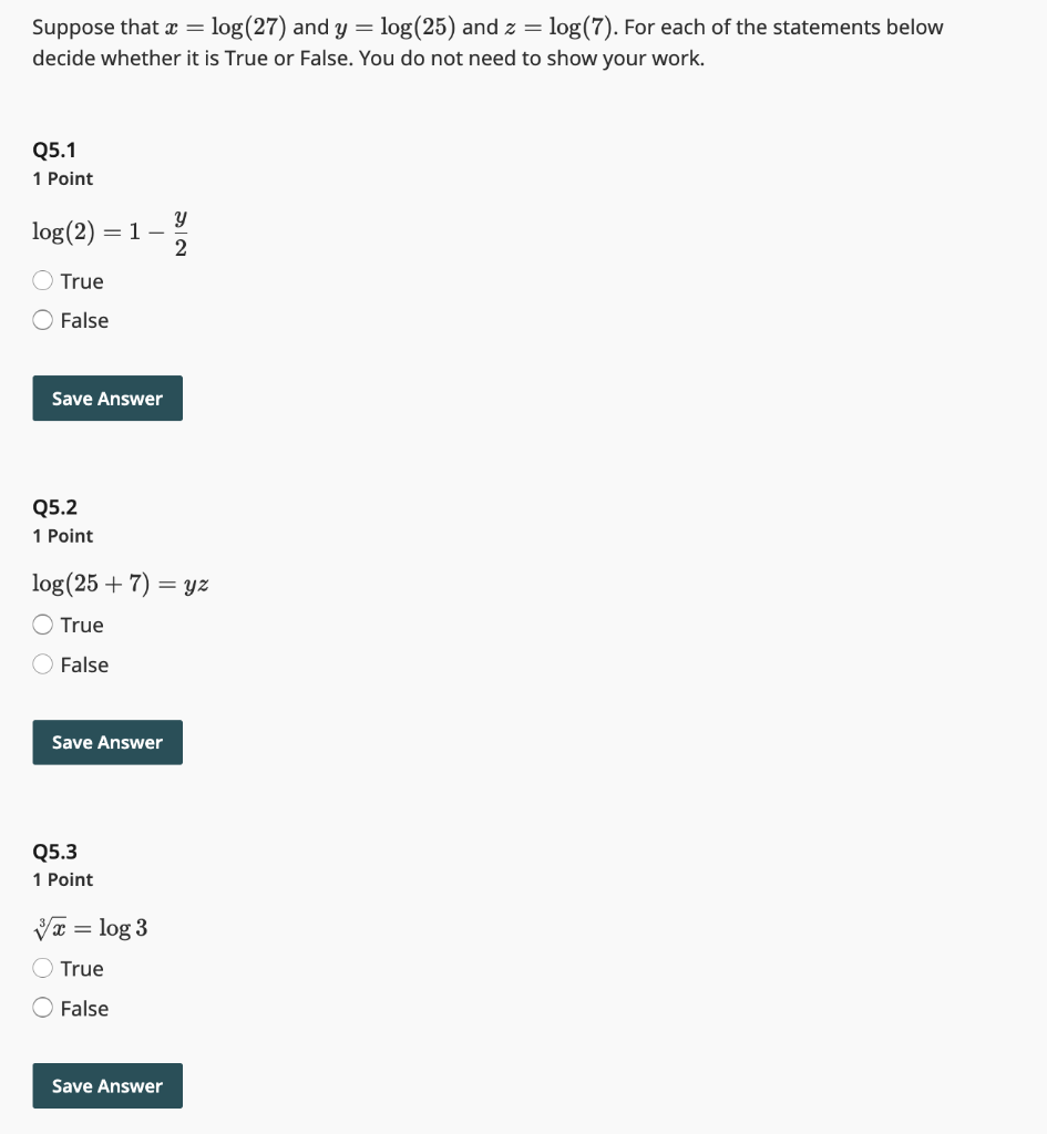 Solved Suppose that x=log(27) and y=log(25) and z=log(7). | Chegg.com