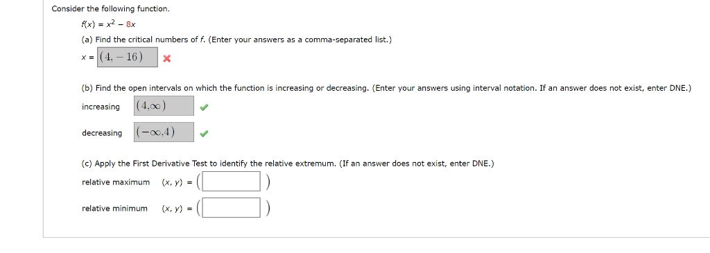 Solved Consider the following function. fx)x2-8x (a) Find | Chegg.com