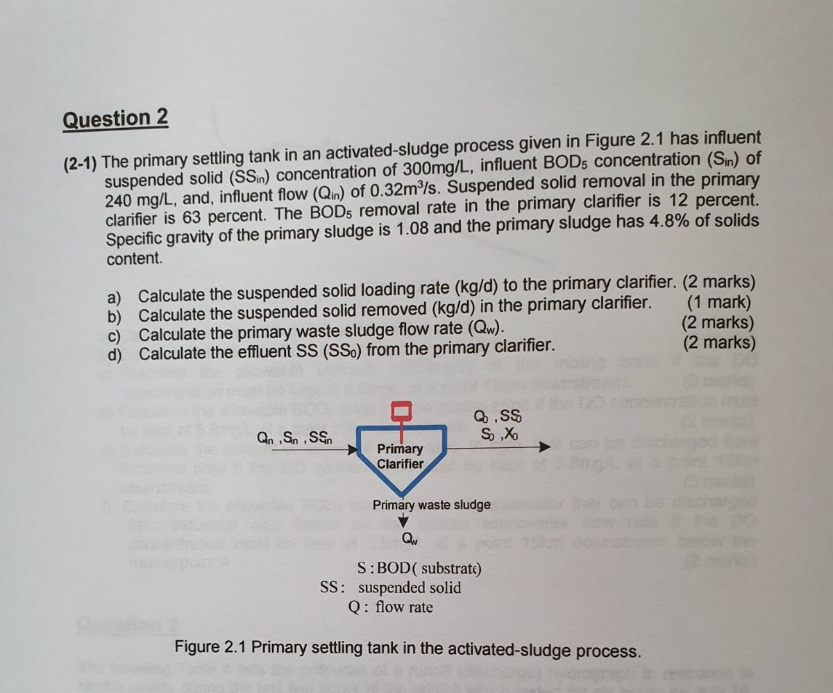 Solved (2-1) The primary settling tank in | Chegg.com