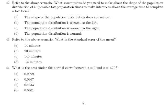 Solved 42. Refer to the above scenario. What assumptions do | Chegg.com