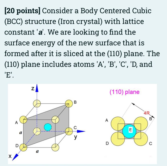 Solved [20 points] Consider a Body Centered Cubic (BCC) | Chegg.com