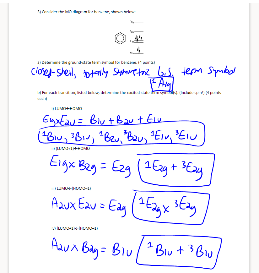 3) Consider the MO diagram for benzene, shown below: | Chegg.com
