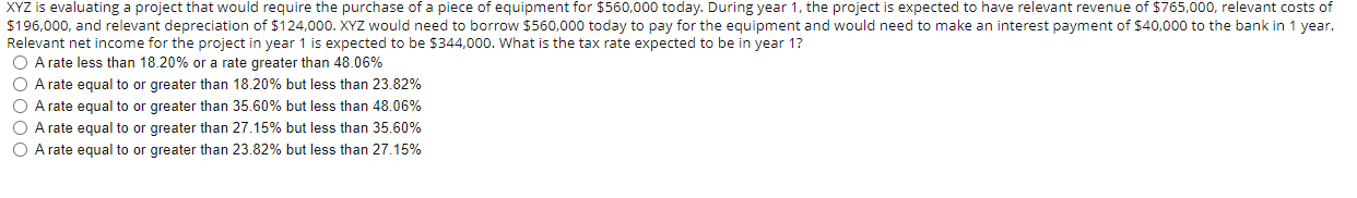 Solved XYZ is evaluating a project that would require the | Chegg.com